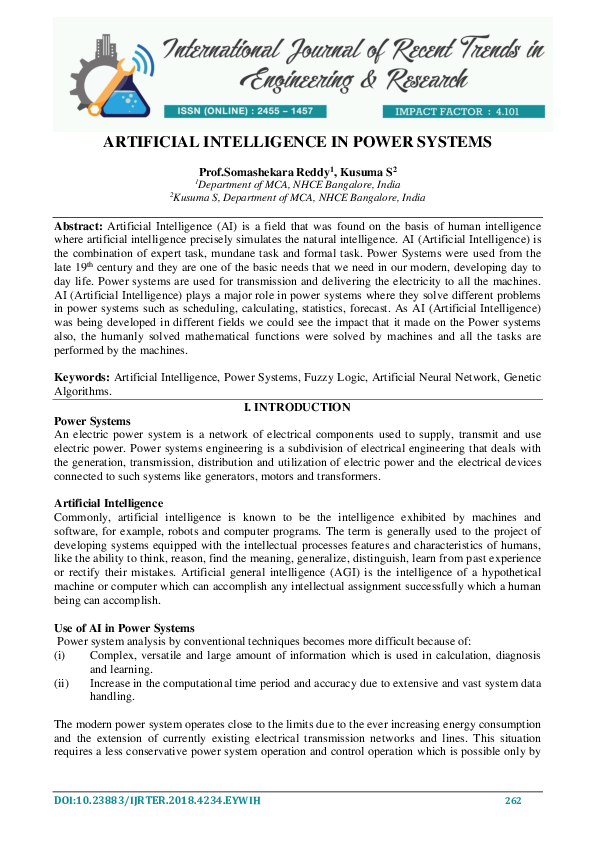 (PDF) Artificial Intelligence in Power Systems
