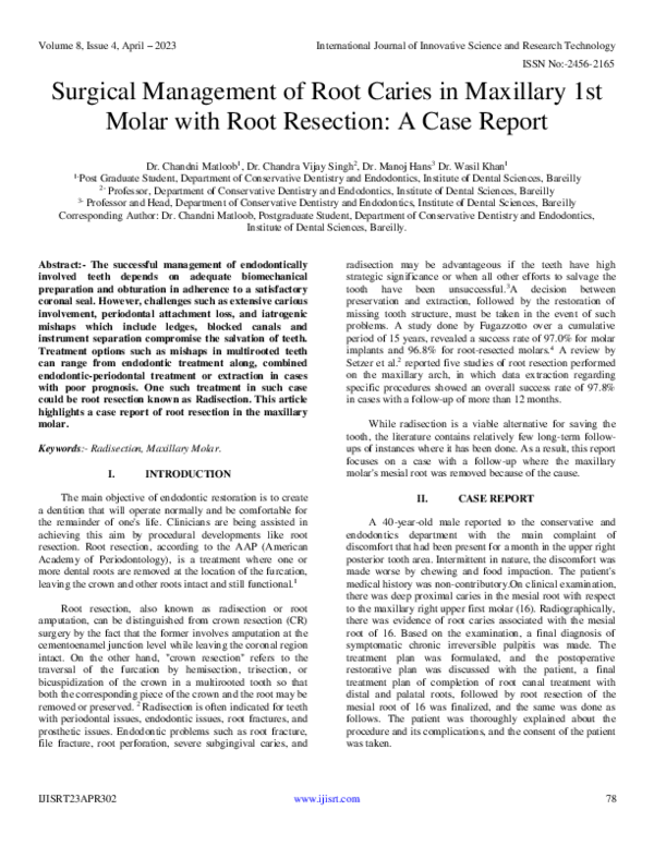 (PDF) Surgical Management of Root Caries in Maxillary 1st Molar with ...