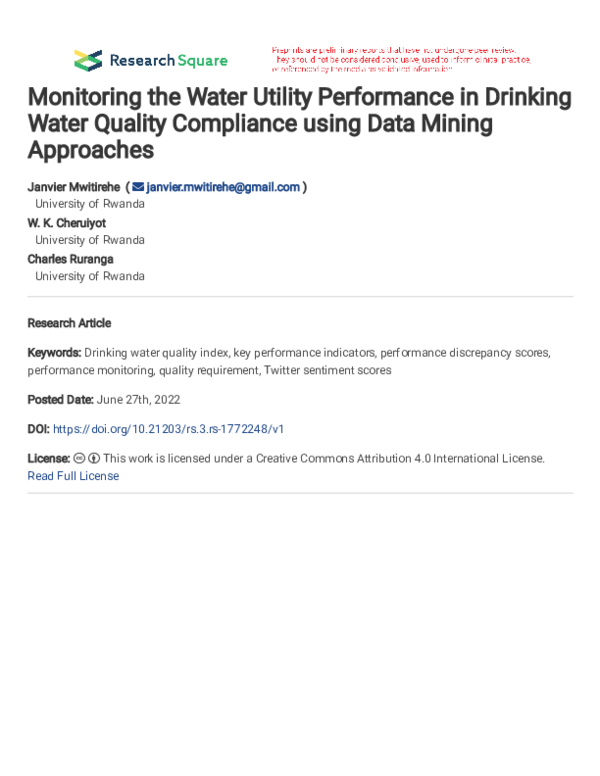 (PDF) Monitoring the Water Utility Performance in Drinking Water ...