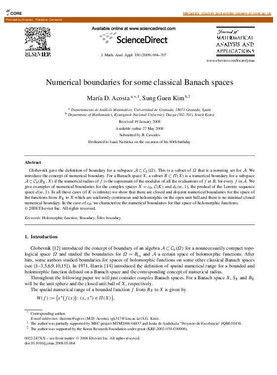 (PDF) Numerical boundaries for some classical Banach spaces