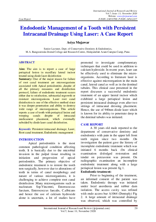 (PDF) Endodontic Management of a Tooth with Persistent Intracanal ...