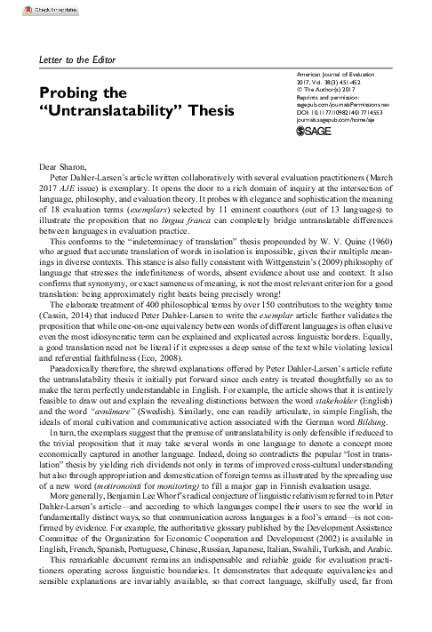 (PDF) Probing the “Untranslatability” Thesis