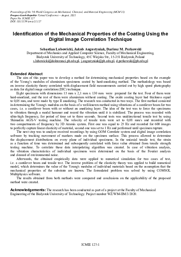 (PDF) Identification of the Mechanical Properties of the Coating Using ...