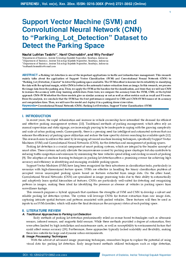 (PDF) Support Vector Machine (SVM) and Convolutional Neural Network (CNN) to "Parking_Lot ...