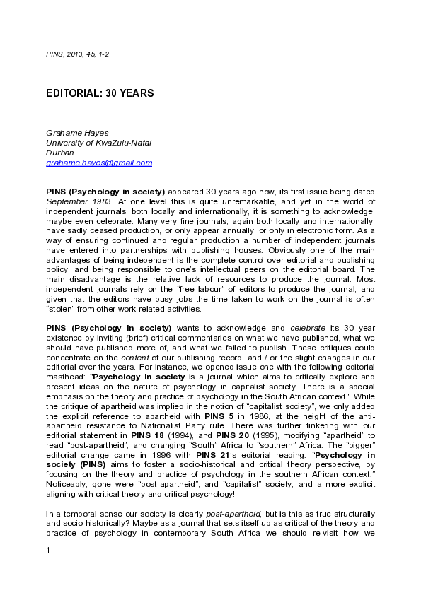 (PDF) Editorial: 30 years