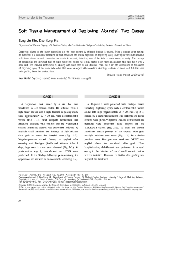 (PDF) Soft Tissue Management of Degloving Wounds: Two Cases