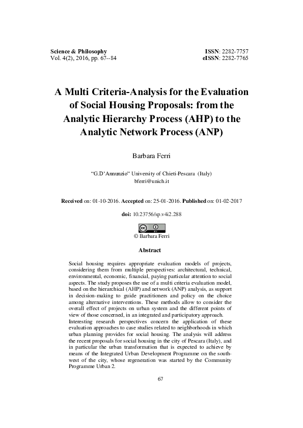 (PDF) A Multi-Criteria Analysis for the Evaluation of Social Housing Proposals: from the ...