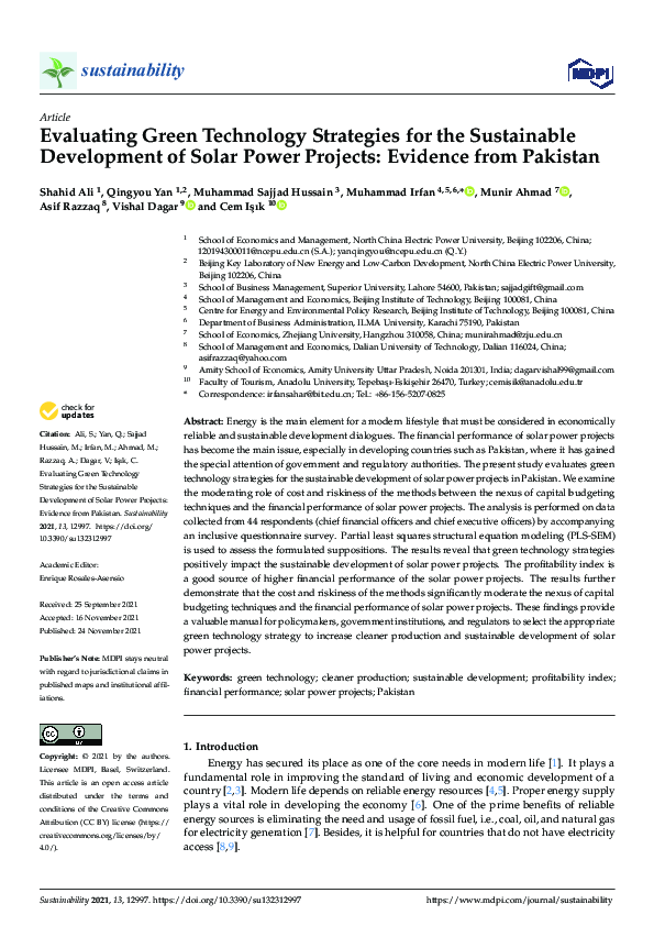 (PDF) Evaluating Green Technology Strategies for the Sustainable ...