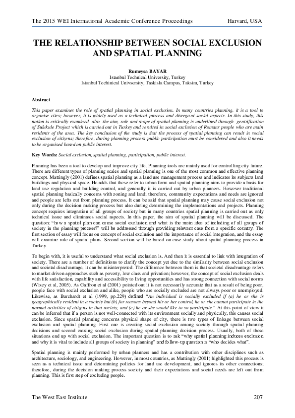 (PDF) The Relationship Between Social Exclusion and Spatial Planning