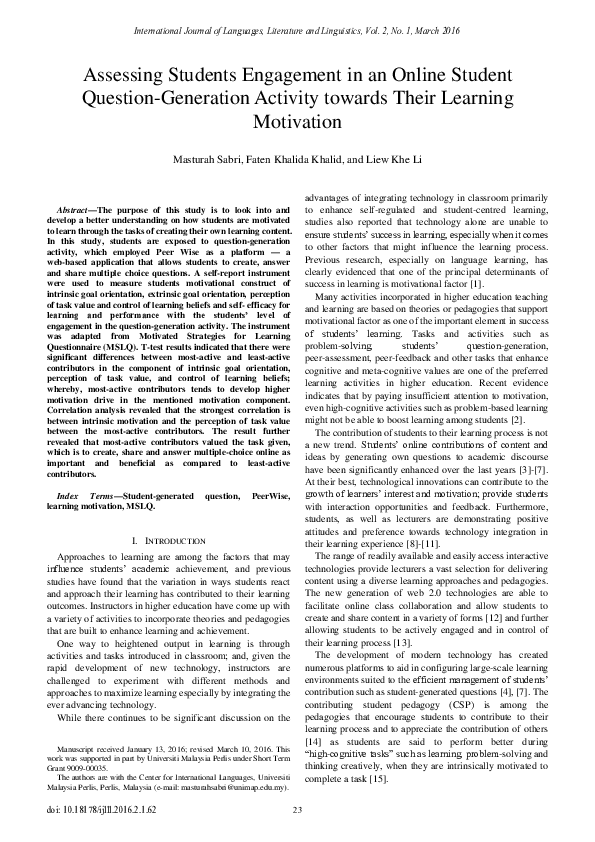 (PDF) Assessing Students Engagement in an Online Student Question ...