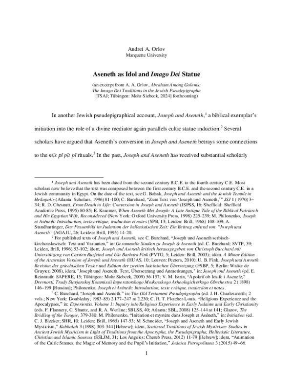 (PDF) Aseneth as Idol and Imago Dei Statue