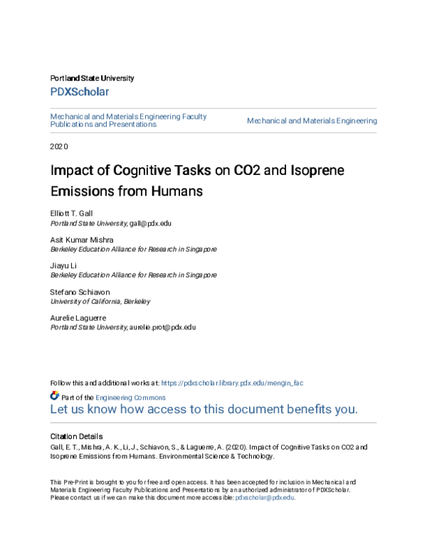 (PDF) Impact of Cognitive Tasks on CO 2 and Isoprene Emissions from Humans