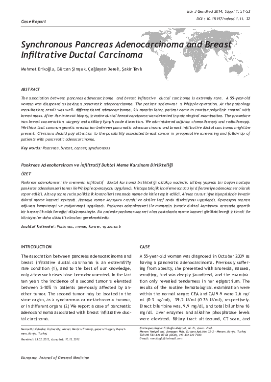 (PDF) Synchronous Pancreas Adenocarcinoma and Breast Infiltrative ...