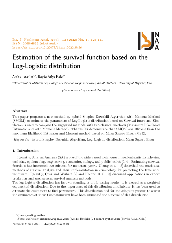(PDF) Estimation of the survival function based on the log-logistic distribution