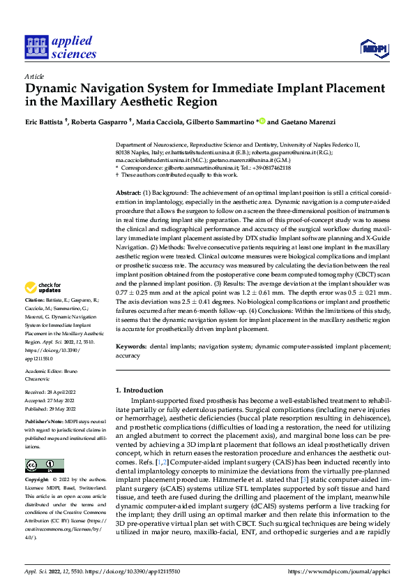 (PDF) Dynamic Navigation System for Immediate Implant Placement in the Maxillary Aesthetic Region