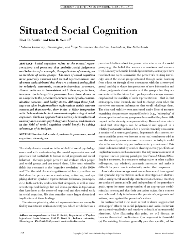 (PDF) Integrating Situated Cognition in Social Thinking
