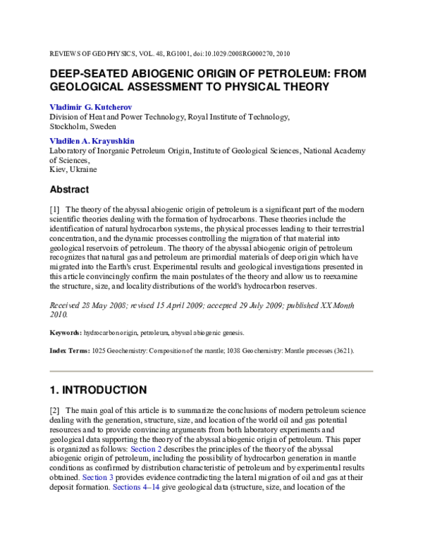 (PDF) Deep-seated abiotic origin of petroleum