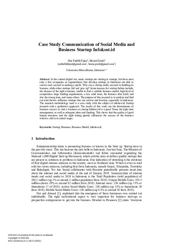 (PDF) Case Study Communication of Social Media and Business Startup Infokost.id