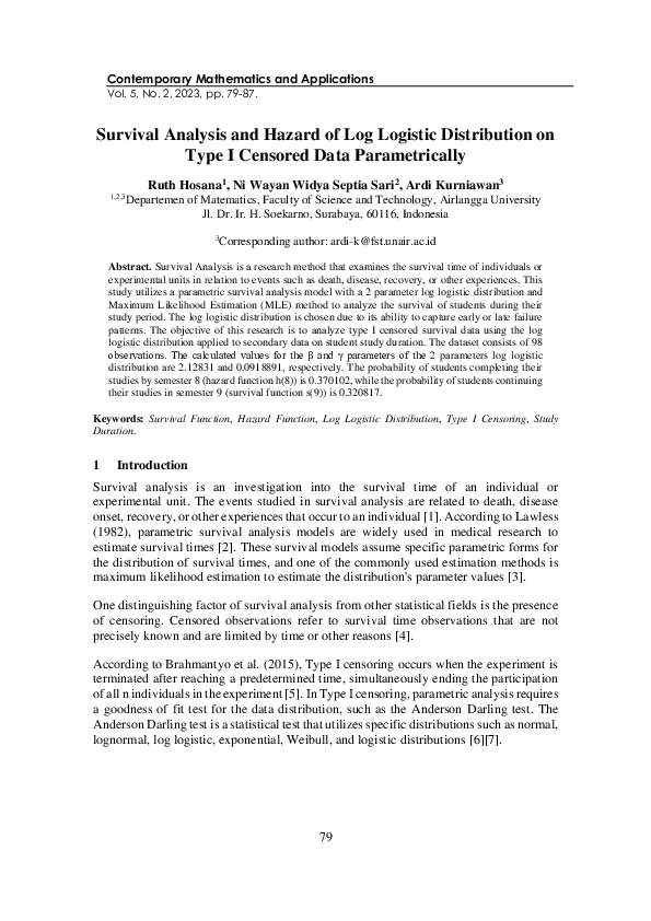 (PDF) Survival Analysis and Hazard of Log Logistic Distribution on Type ...