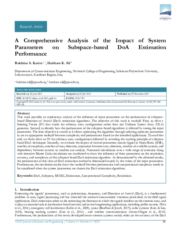 (PDF) A Comprehensive Analysis of the Impact of System Parameters on Subspace-based DoA ...