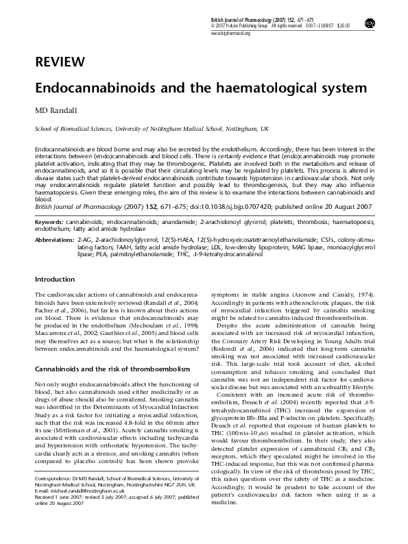 (PDF) Endocannabinoids and the haematological system