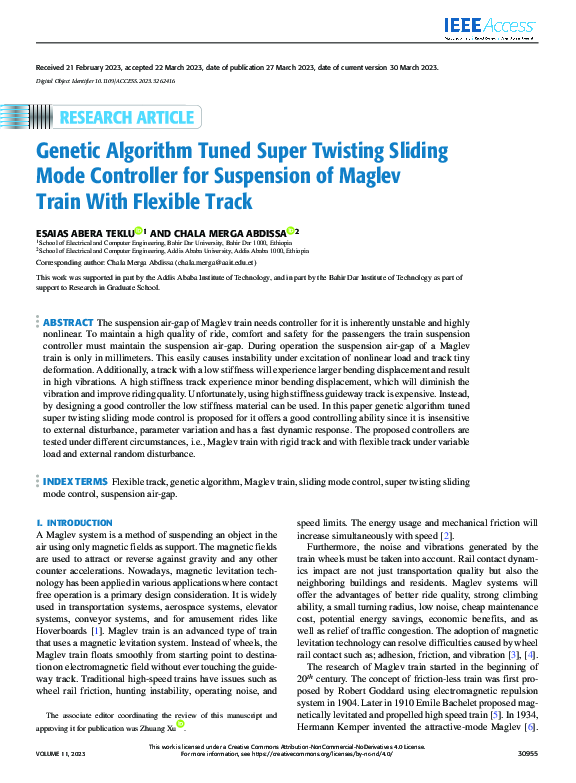 (PDF) Genetic Algorithm Tuned Super Twisting Sliding Mode Controller for Suspension of Maglev ...