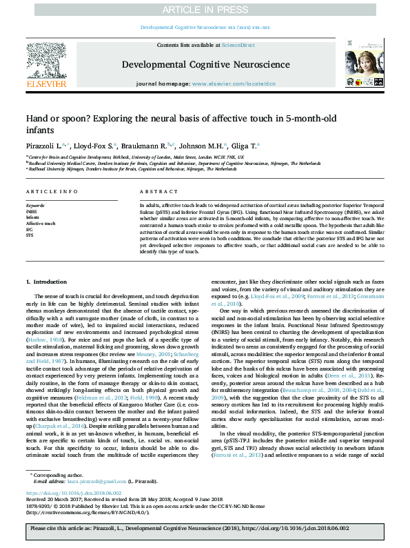 (PDF) Hand or spoon? Exploring the neural basis of affective touch in 5 ...