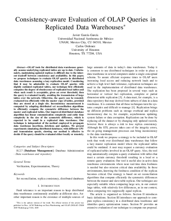 (PDF) Consistency-aware evaluation of OLAP queries in replicated data warehouses | Javier García ...