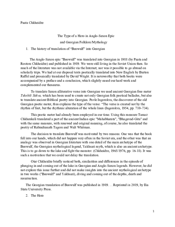(PDF) The Type of a Hero in Anglo-Saxon Epic and Georgian Folklore ...