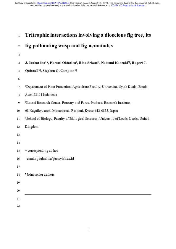 (PDF) Tritrophic interactions involving a dioecious fig tree, its fig ...