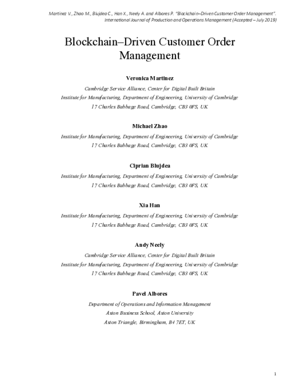 (PDF) Blockchain-driven customer order management | Pavel Albores - Academia.edu