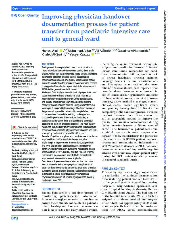 (PDF) Improving physician handover documentation process for patient ...