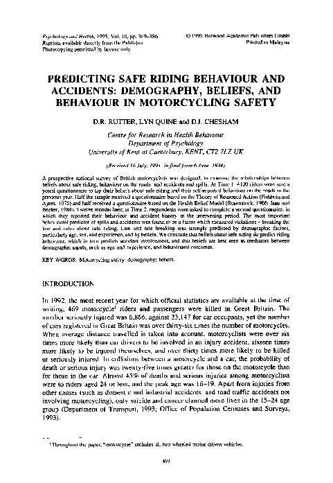 (PDF) Predicting safe riding behaviour and accidents: Demography ...