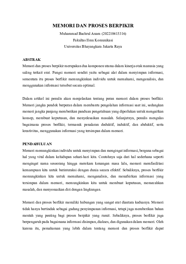 Pdf Memori Dan Proses Berpikir