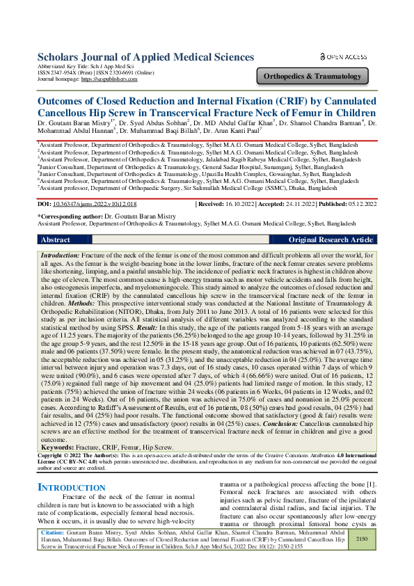 (PDF) Outcomes of Closed Reduction and Internal Fixation (CRIF) by ...