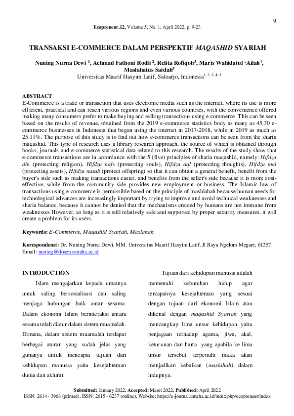 (PDF) Transaksi E-Commerce Dalam Perspektif Maqashid Syariah