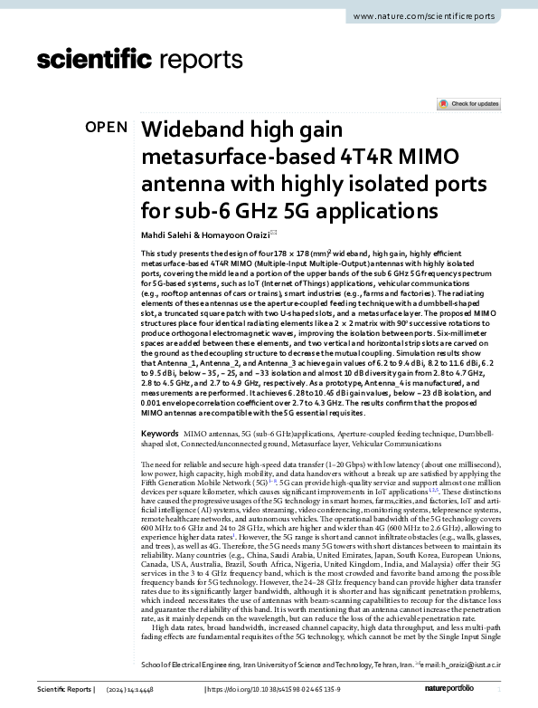 (PDF) Wideband high gain metasurface-based 4T4R MIMO antenna with ...