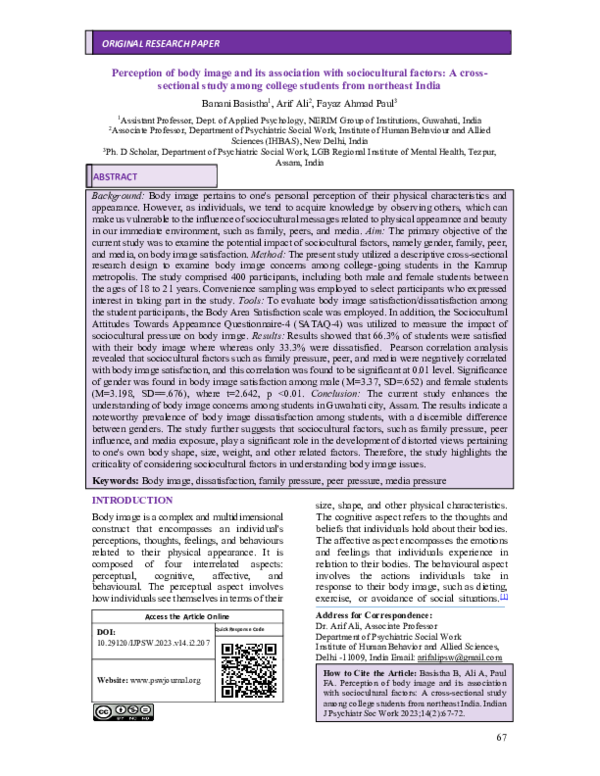 (PDF) Perception of body image and its association with sociocultural ...