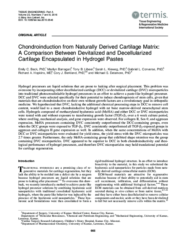 (PDF) Chondroinduction from Naturally Derived Cartilage Matrix: A Comparison Between Devitalized ...