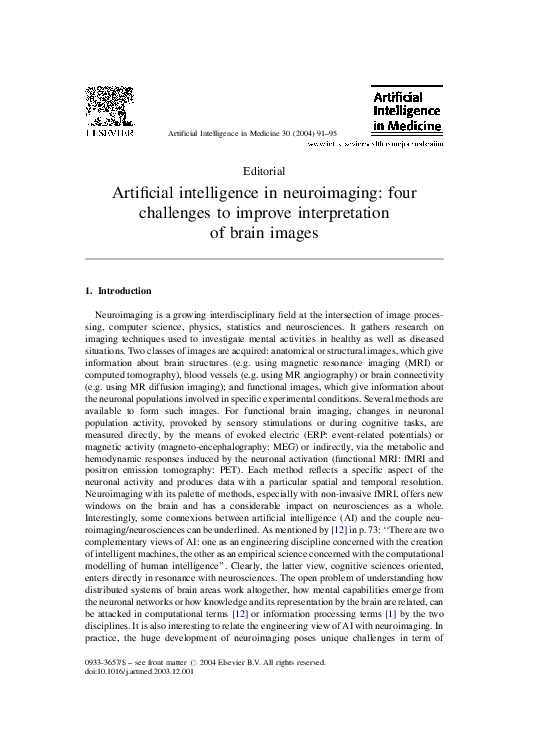 (PDF) Artificial intelligence in neuroimaging: four challenges to improve interpretation of ...
