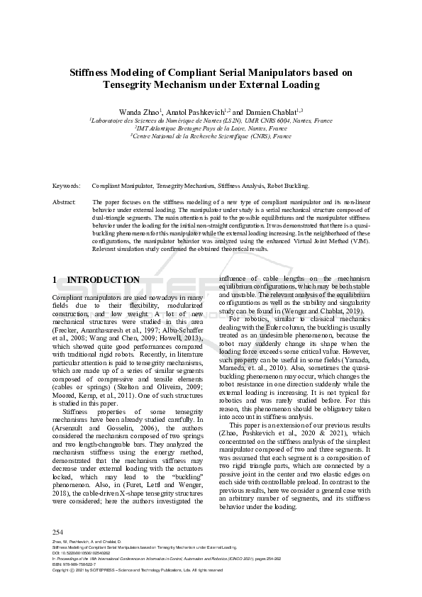 (PDF) Stiffness Modeling of Compliant Serial Manipulators based on Tensegrity Mechanism under ...