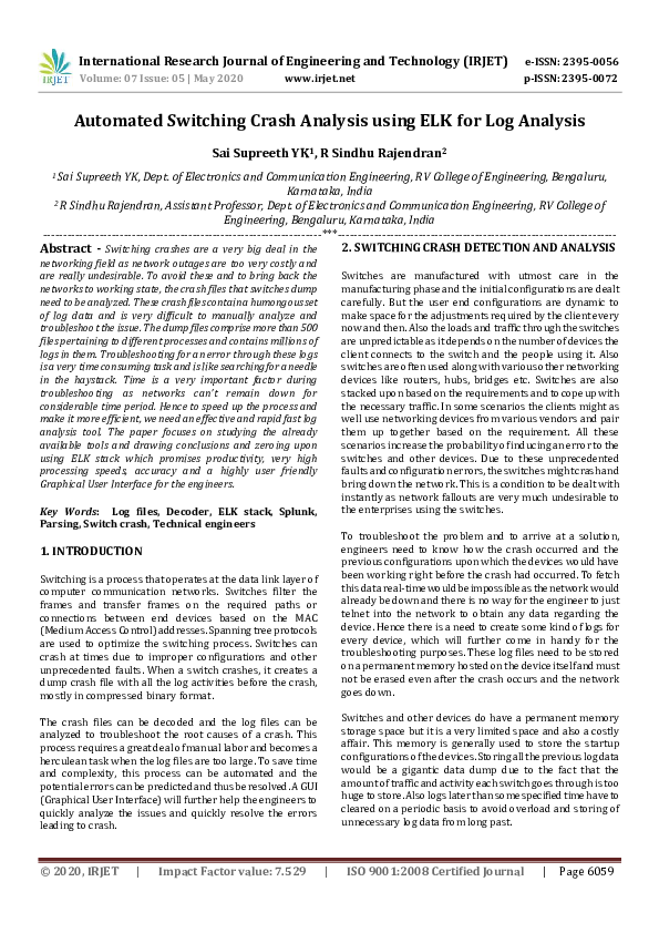 (PDF) Automated Switching Crash Analysis using ELK for Log Analysis