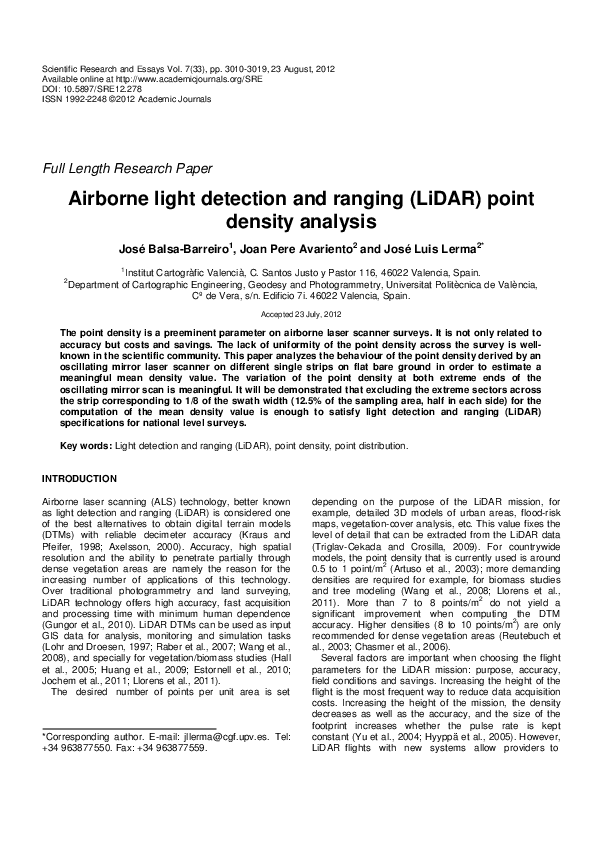 (PDF) Airborne light detection and ranging (LiDAR) point density analysis