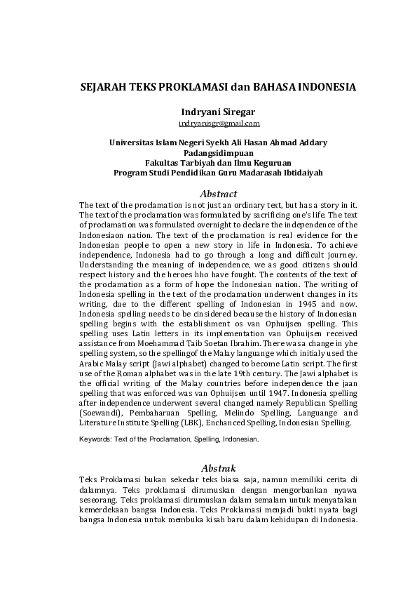 (PDF) SEJARAH TEKS PROKLAMASI dan BAHASA INDONESIA