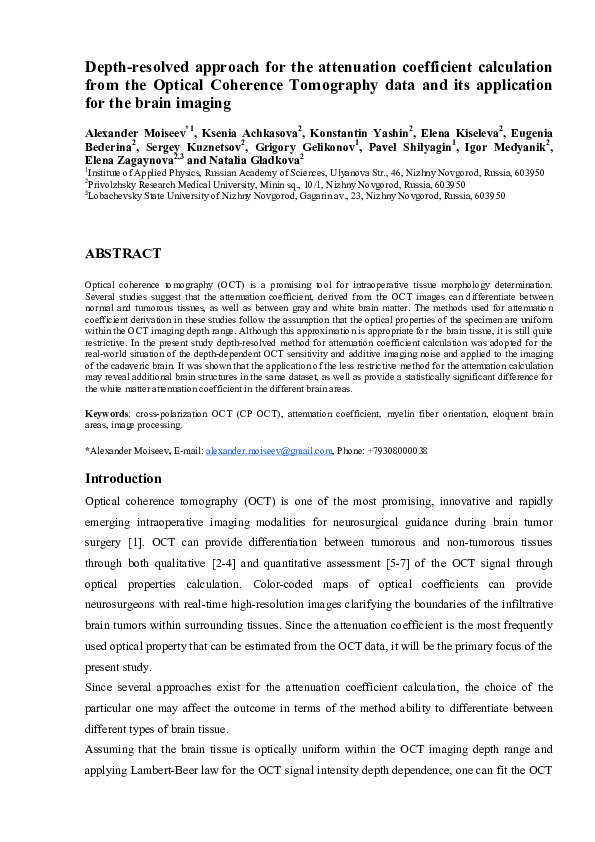 (PDF) Depth-resolved approach for the attenuation coefficient calculation from the Optical ...