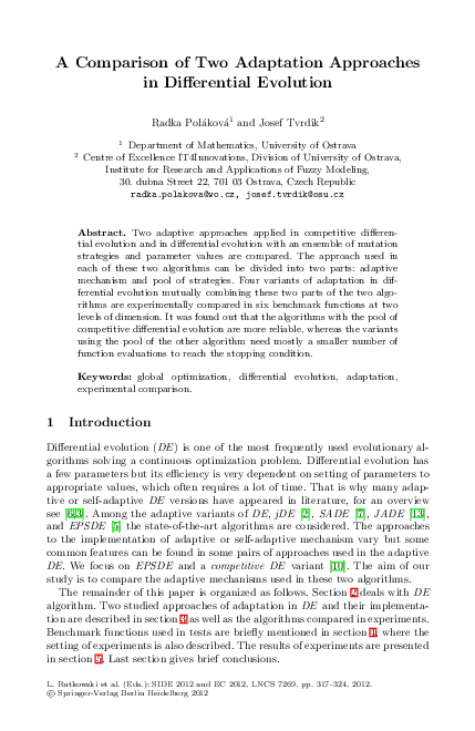 (PDF) A Comparison of Two Adaptation Approaches in Differential Evolution