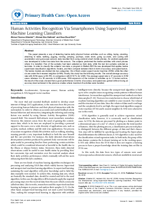(PDF) Human Activities Recognition Via Smartphones Using Supervised ...