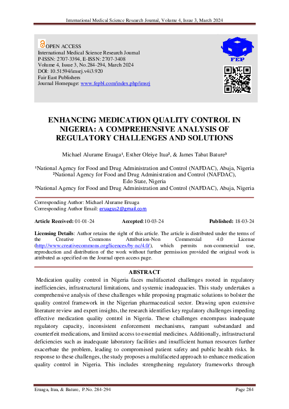 (PDF) ENHANCING MEDICATION QUALITY CONTROL IN NIGERIA: A COMPREHENSIVE ...