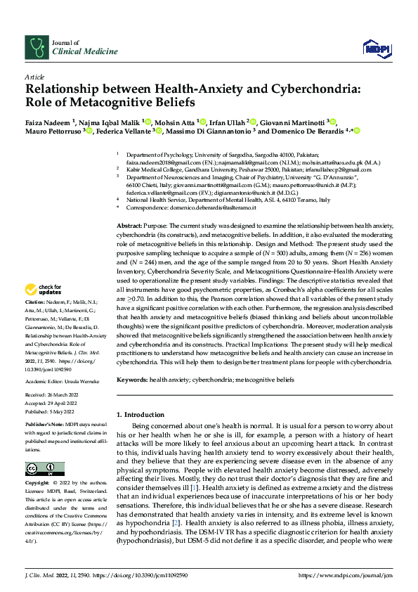 (PDF) Relationship between Health-Anxiety and Cyberchondria: Role of ...