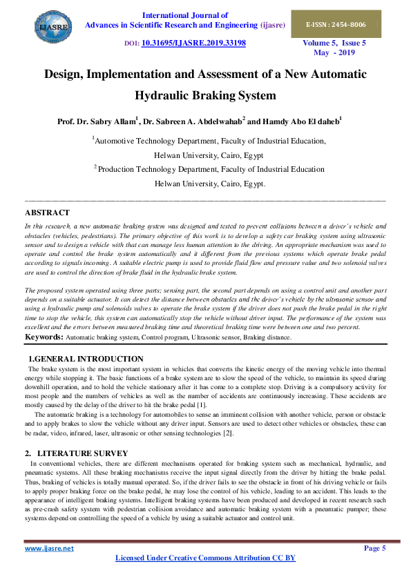 (PDF) Design, Implementation and Assessment of a New Automatic Hydraulic Braking System